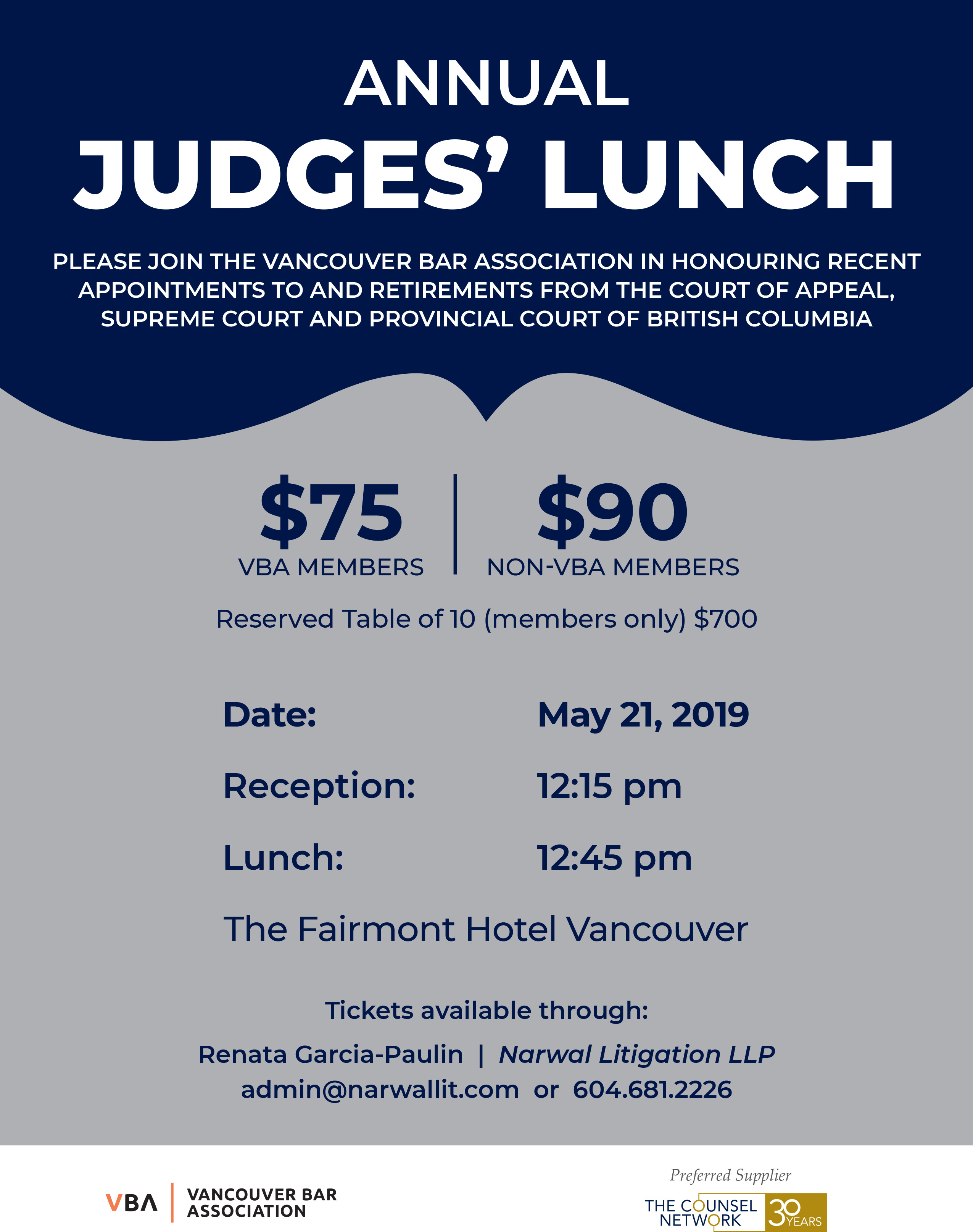Join The Vancouver Bar association (VBA) in Honoring Recent Appointments